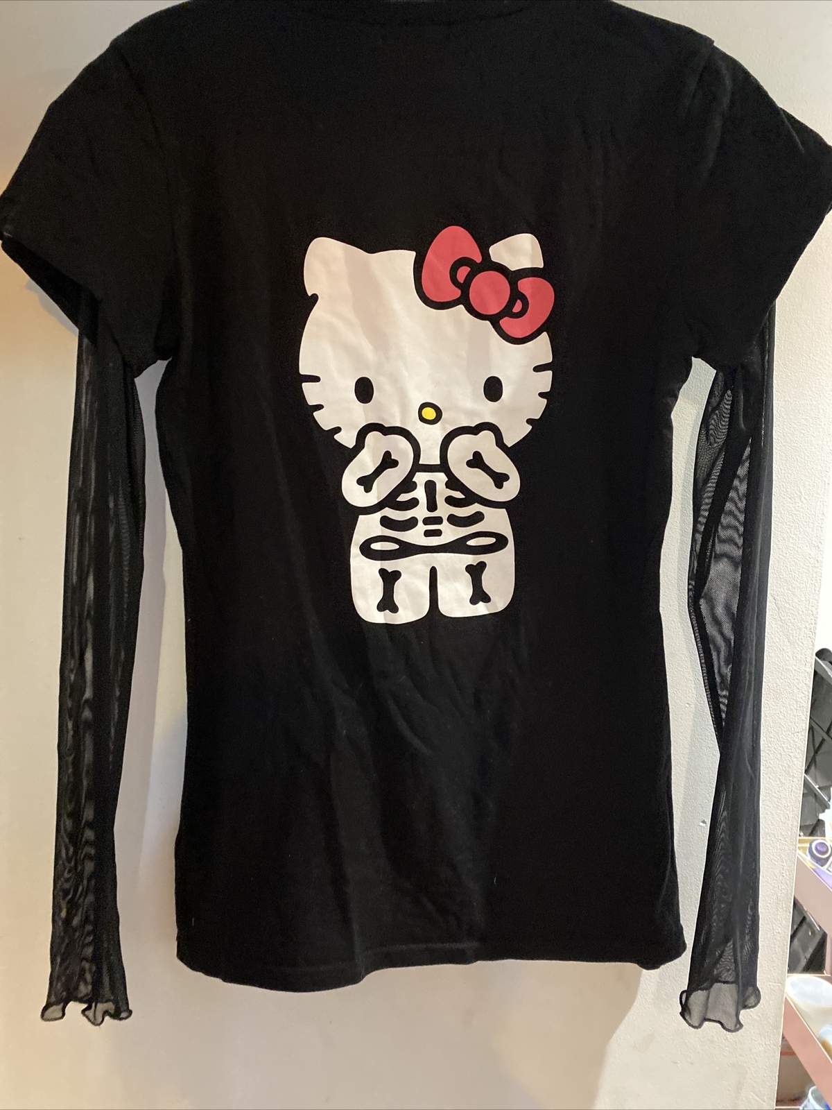 RARE HELLO KITTY Goth Skeleton Black LACE Net Top T … - Gem