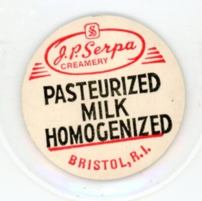 Milk Bottle Cap Insert - J. P. Serpa Creamery - Bristol, Rhode Island ...