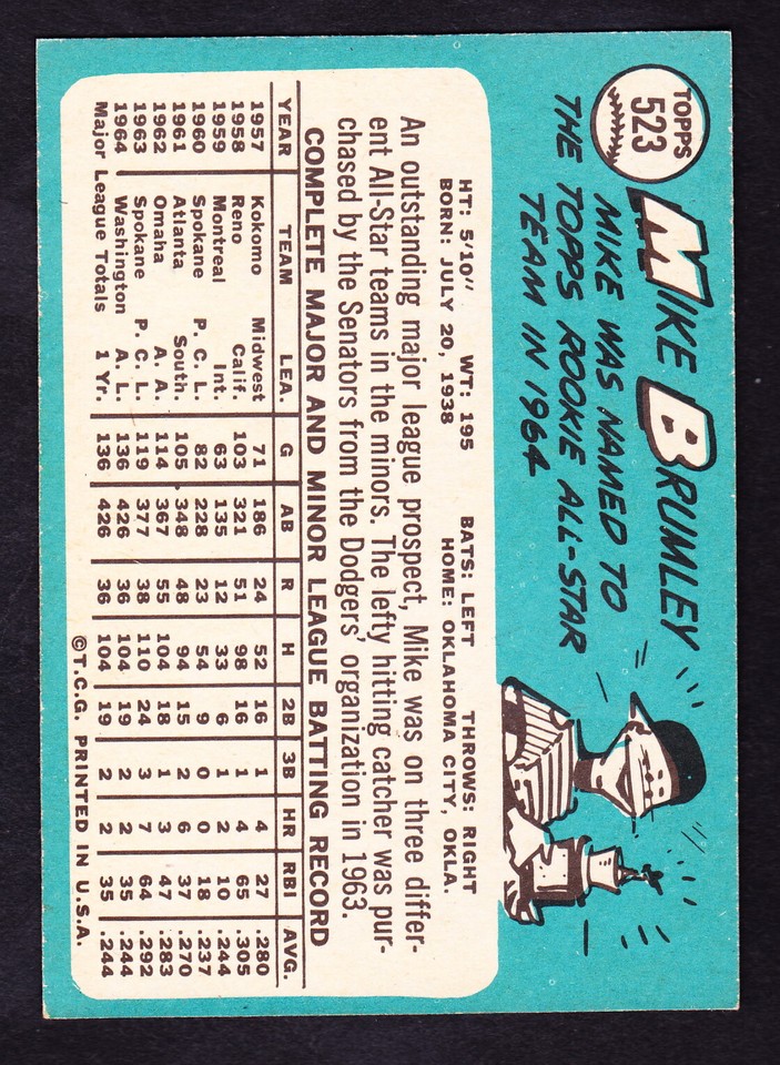 1965 TOPPS #523 MIKE BRUMLEY SENATORS SP | eBay