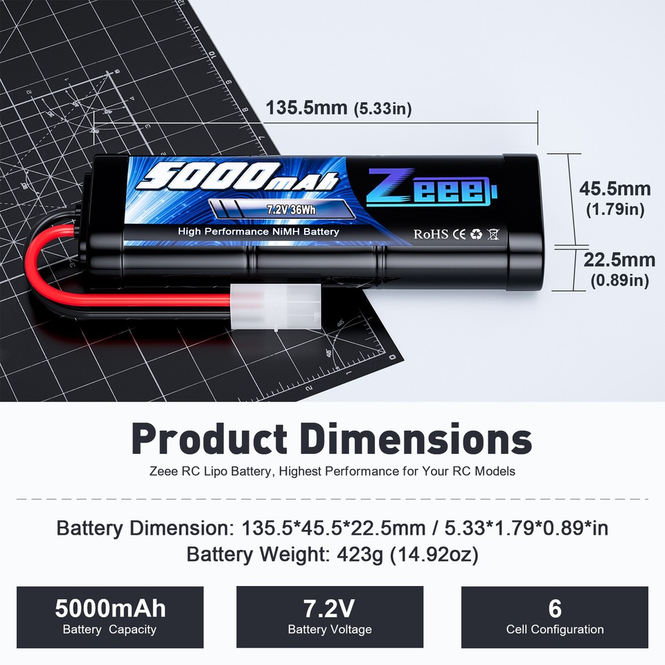 2x Zeee 7.2V 5000mAh NiMH Battery Tamiya Plug for RC HPI Kyosho Tamiya ...