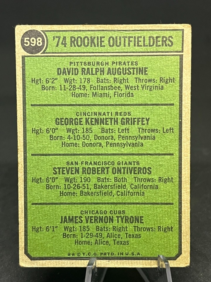 1974 Topps Baseball Card Ken Griffey RC #598 BV $30 KB | eBay