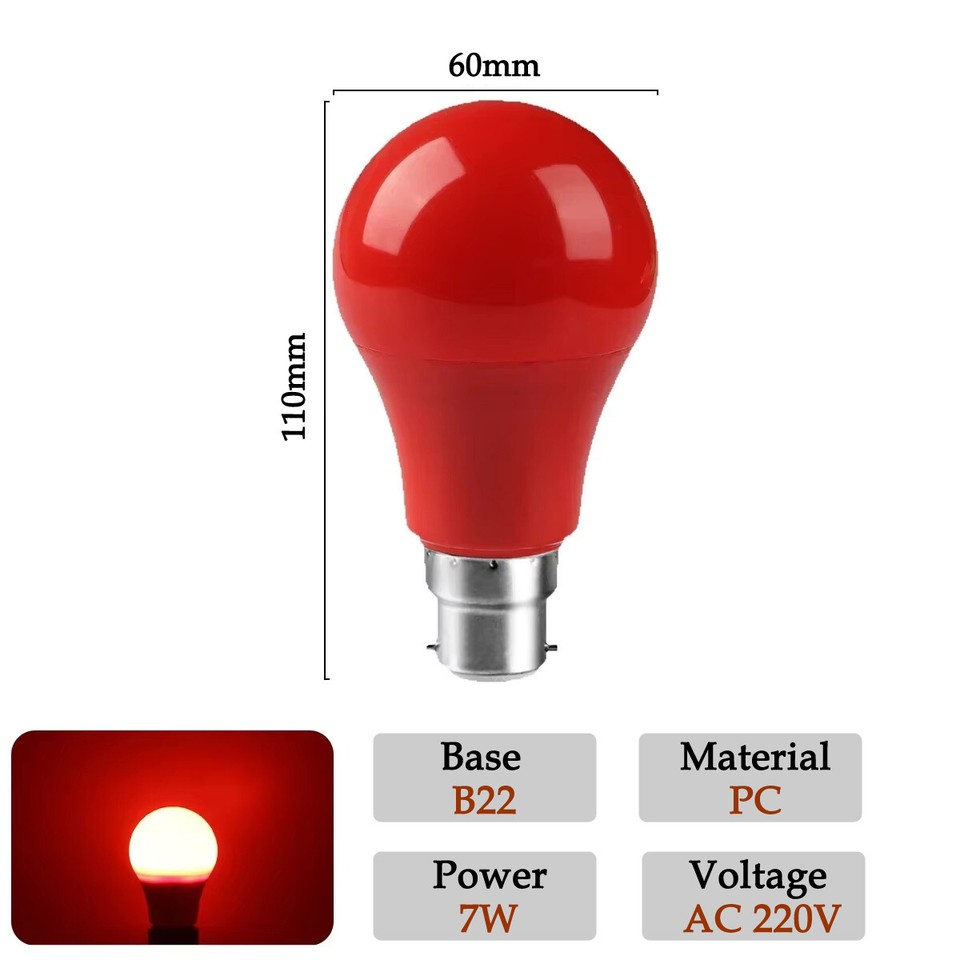8 Pcs B22 Bayonet LED Bulb SMD 2835 7W Red Color AC220V Bulbs for ...
