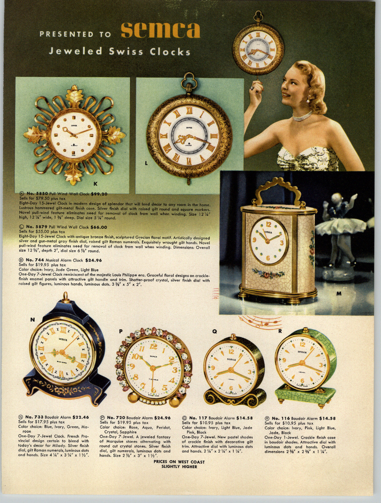 1954 PAPER AD 4 PG Senca Jeweled Swiss Travel Alarm Clock Phinney ...