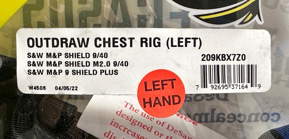 Desantis The Outdraw Chest Rig LH #209 for S&W M&P SHIELD 9/40 - LEFT ...
