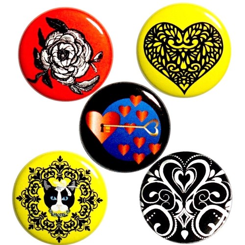 Cat Heart Rose Vintage Style Pin Buttons 5 Pack Backpack Pin Victorian ...