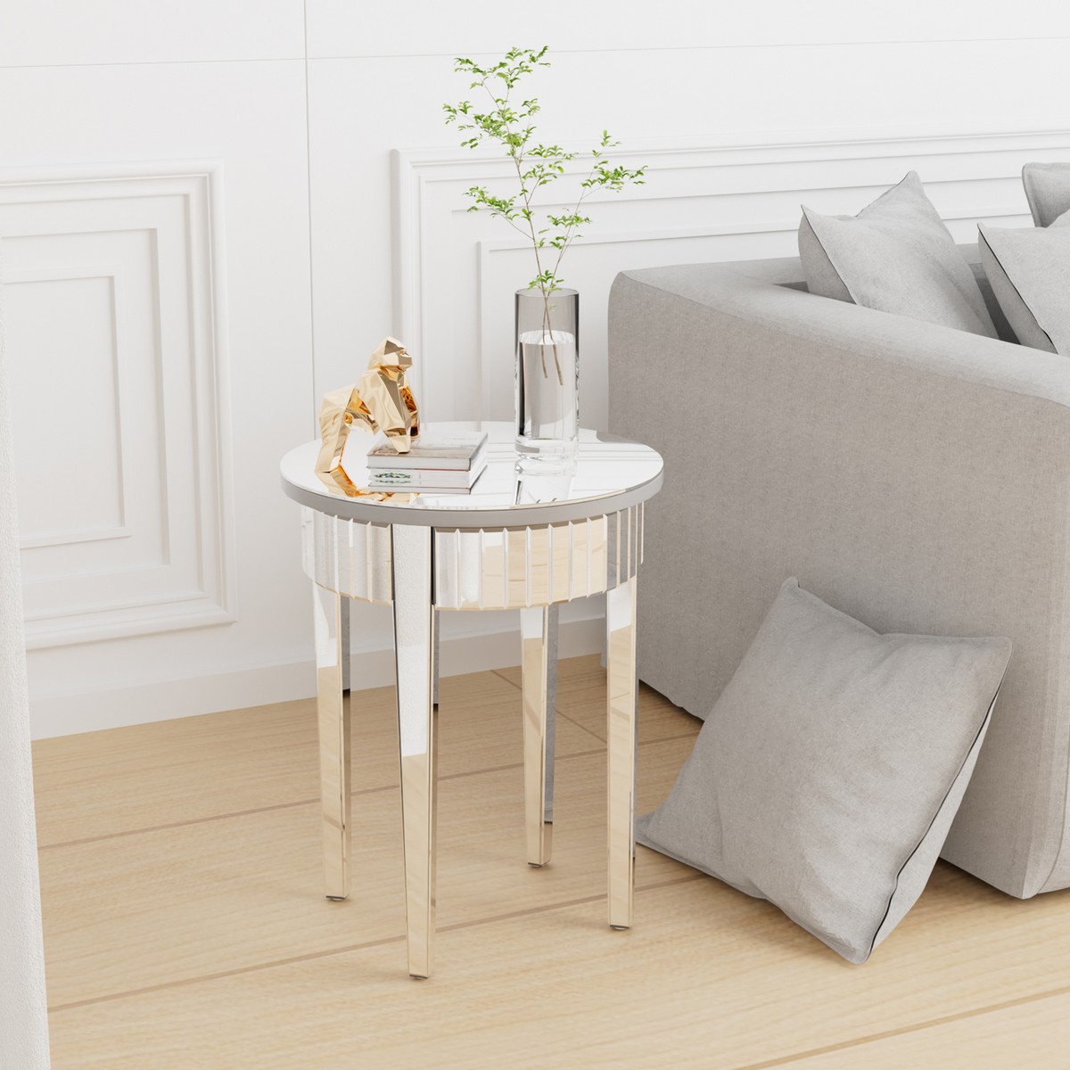 Mirrored Round Living Room Accent Side End Table | Baci Living Room