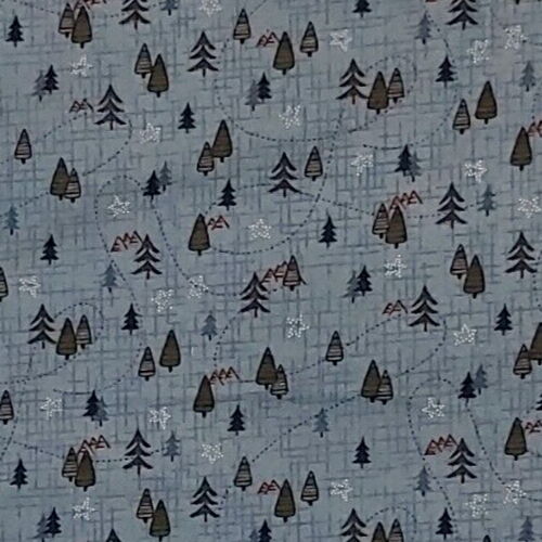 Cotton FLANNEL Fabric Mountains Pine Trees HENRY GLASS Dusty Blue HALF ...