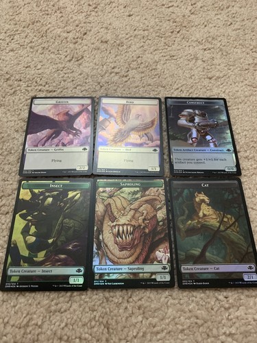 DMR MTG Magic Foil 6 Double Sided Token Lot Cat Bird Construct Zombie ...