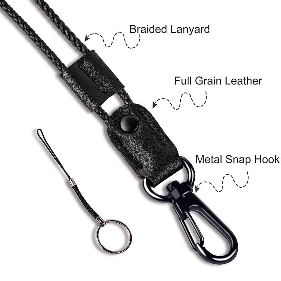 Neck Lanyard Braided Leather badge Lanyards Adjustable Length Long ...