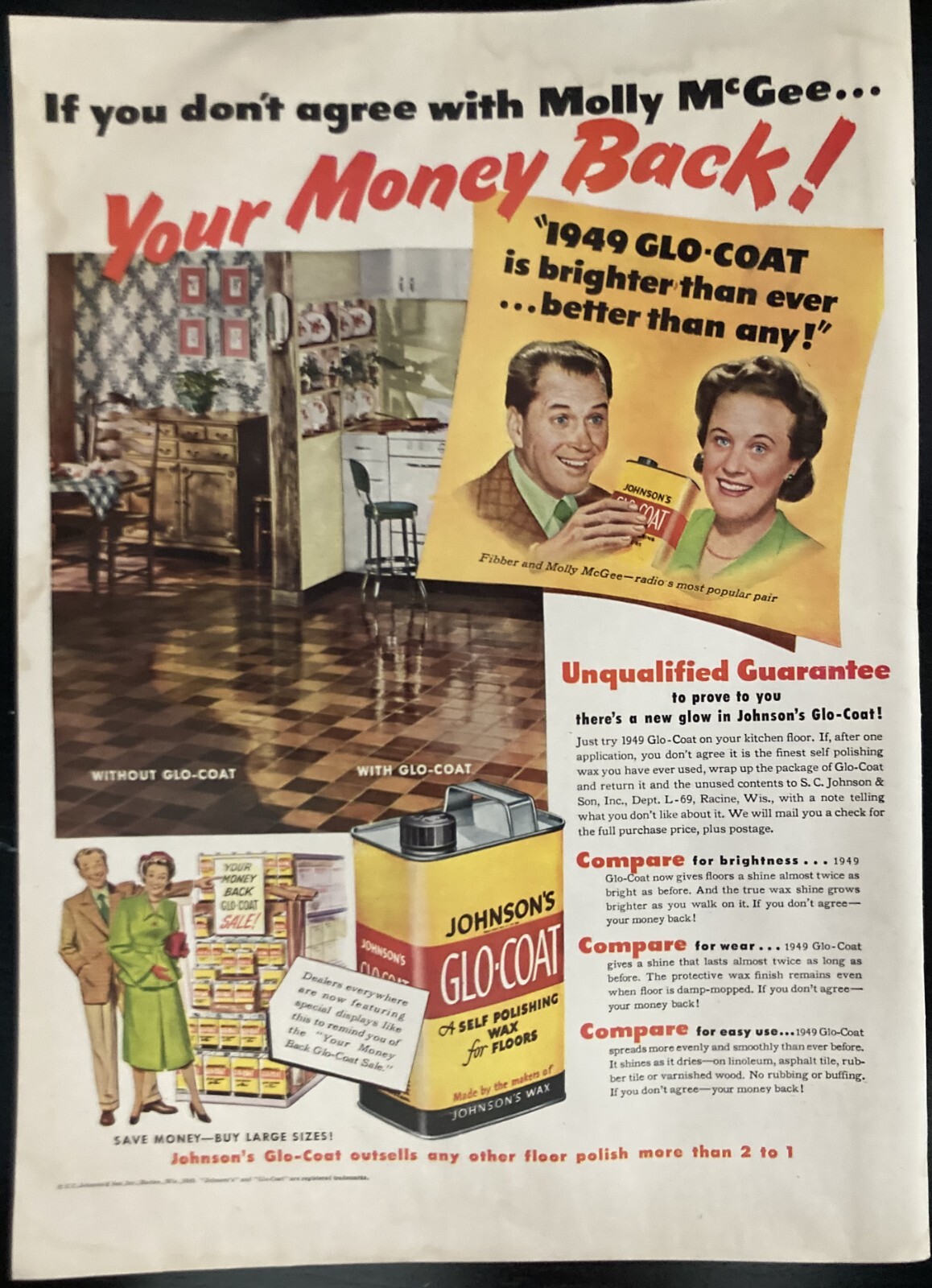 Life 1949 Magazine Johnson's Glo-Coat Self Polishing Wax For Floors ...