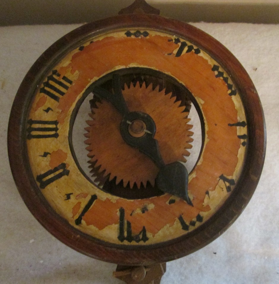 Vintage All Wood Verge Foliot Wall Clock Weight Driven Gear Swiss MCM ...