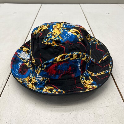Black Bucket Hat Gold Chain Red and Bluje Paint All Over Graphic Adult ...