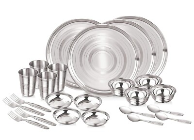 100% Stainless Steel Dinner Service Set Kitchen Utensils Thali Plate ...