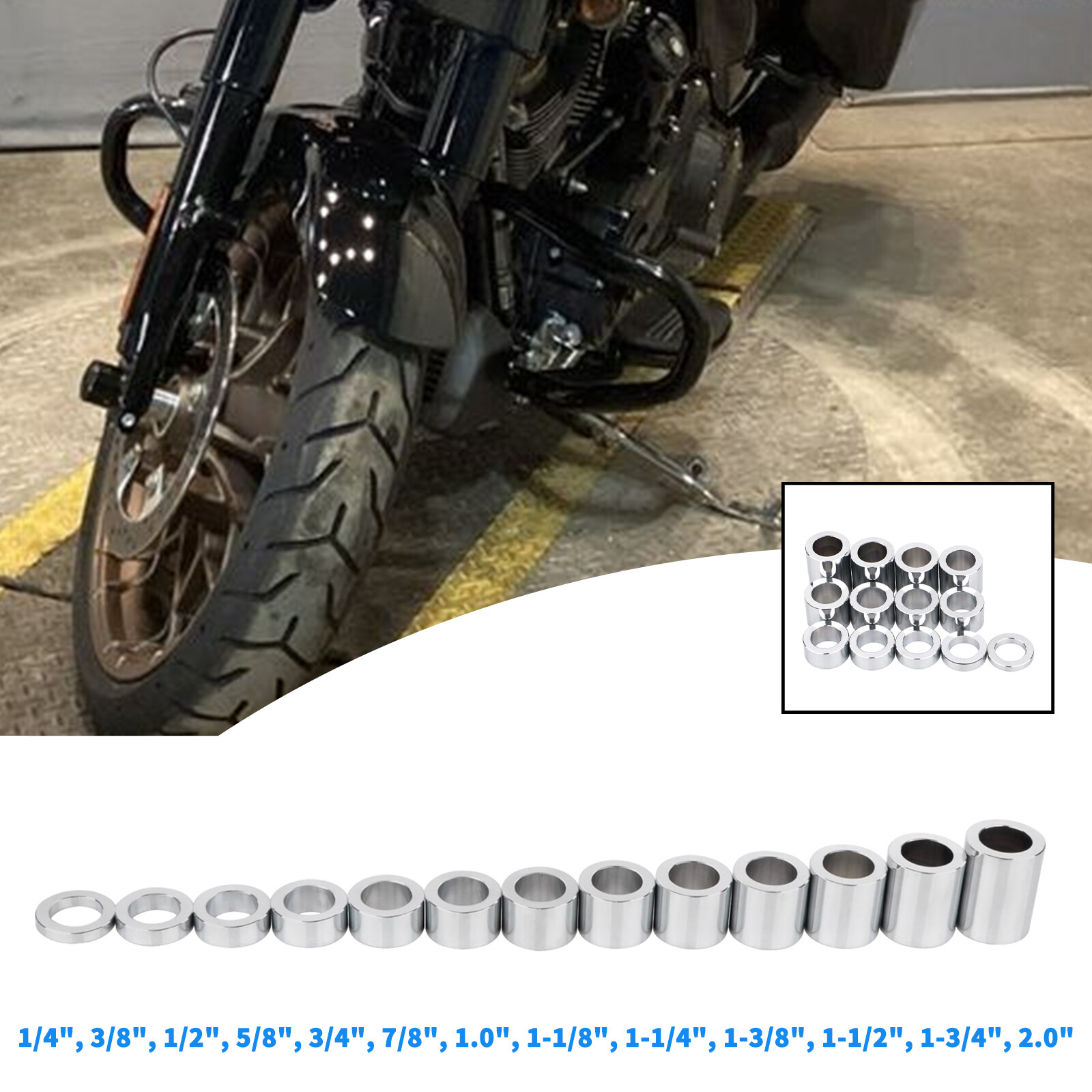 Wheel Axle Spacers Kit ID-1" To OD-1-1/2" For Harley Road King Heritage ...