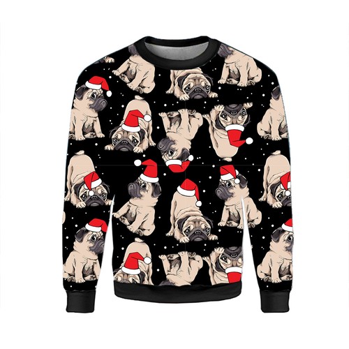 Unisex Cute Santa Dog Pug Pattern Pets Lover Fleece Jumper Sweatshirt ...