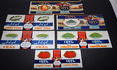 6 Original Ca. 1930's Idyl Brand Vegetable Can Labels - NOS | eBay