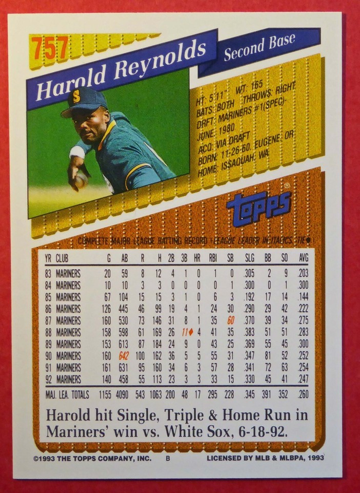 1993 Topps Gold Harold Reynolds #757 (Mariners) NM+ | eBay
