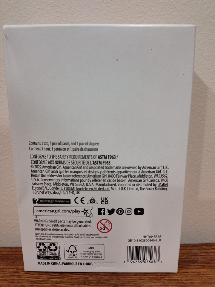 American Girl Talk All Night Pajamas For 18” Dolls With Slippers NEW w ...