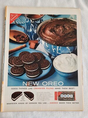 VTG 1960 Orig Magazine Ad Nabisco Oreo Cookies Creamier Filling Makes ...