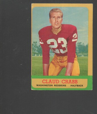 1963 Topps Football Card #168 Claude Crabb-Washington Redskins Ex Card ...