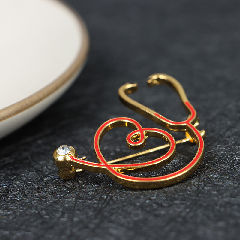 1Pc Medicine Brooch Stethoscope Electrocardiogram Heart Shaped Pin ...