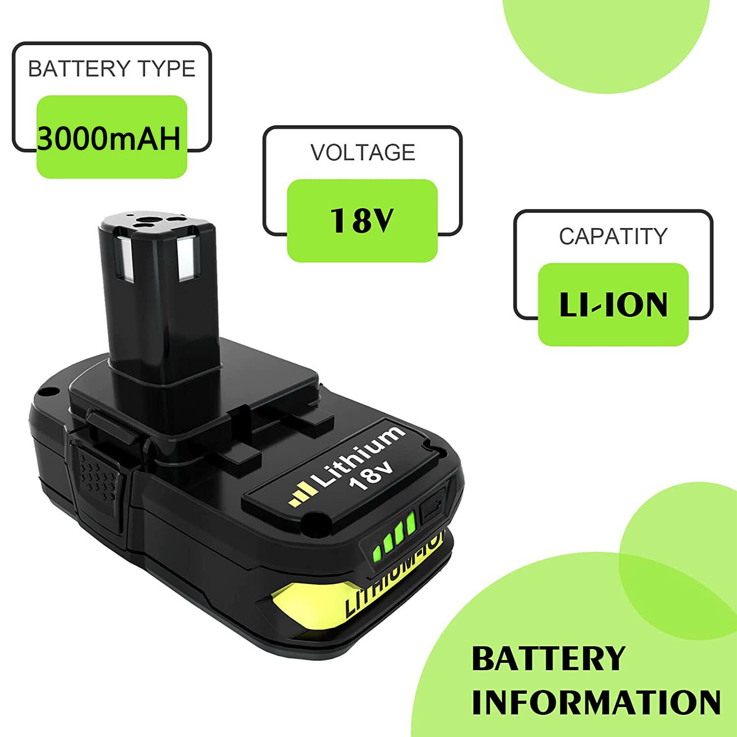 2-pack 18 Volt P102 Lithium Battery For Ryobi 18V 3.0Ah One+ Plus P200 ...