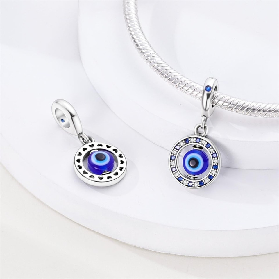 925 Sterling Silver Charm For Bracelets Pink Bow Roses Lucky Eyes Moon ...