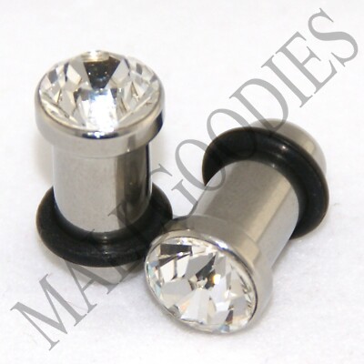 0307 Steel Solid Clear Faceted Crystal Gem Retainer 2 Gauge 2G Ear ...