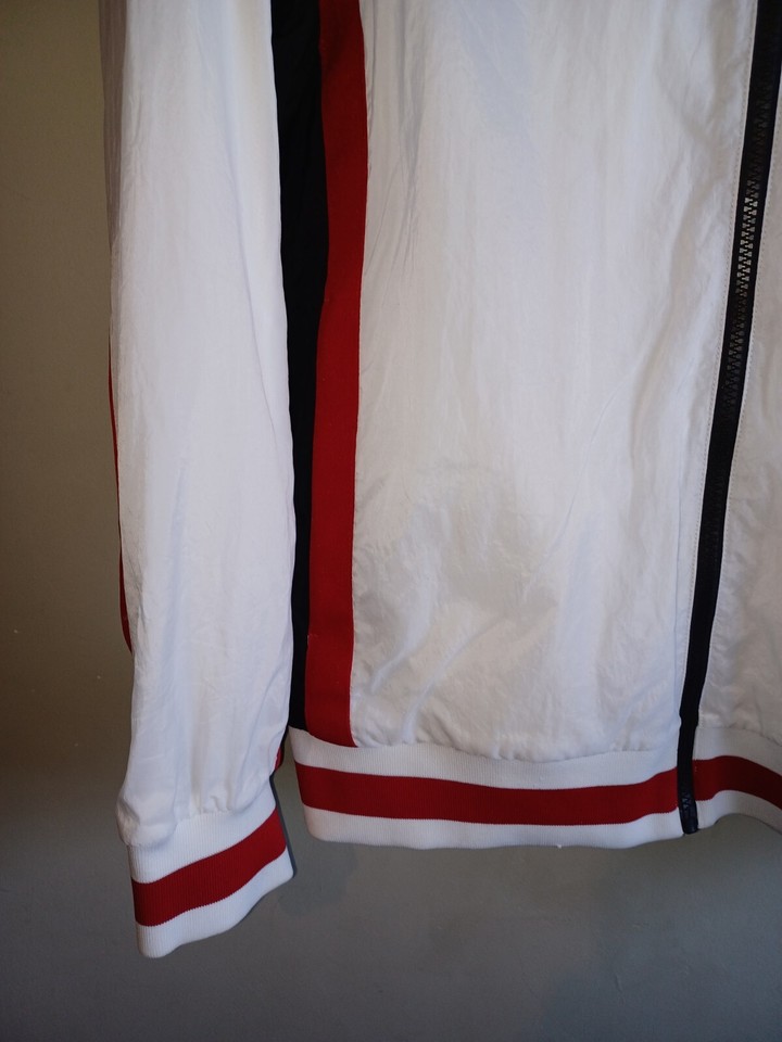 Michael Jordan Brand Size L White Nylon Jacket W/ Red And Black Stripes ...