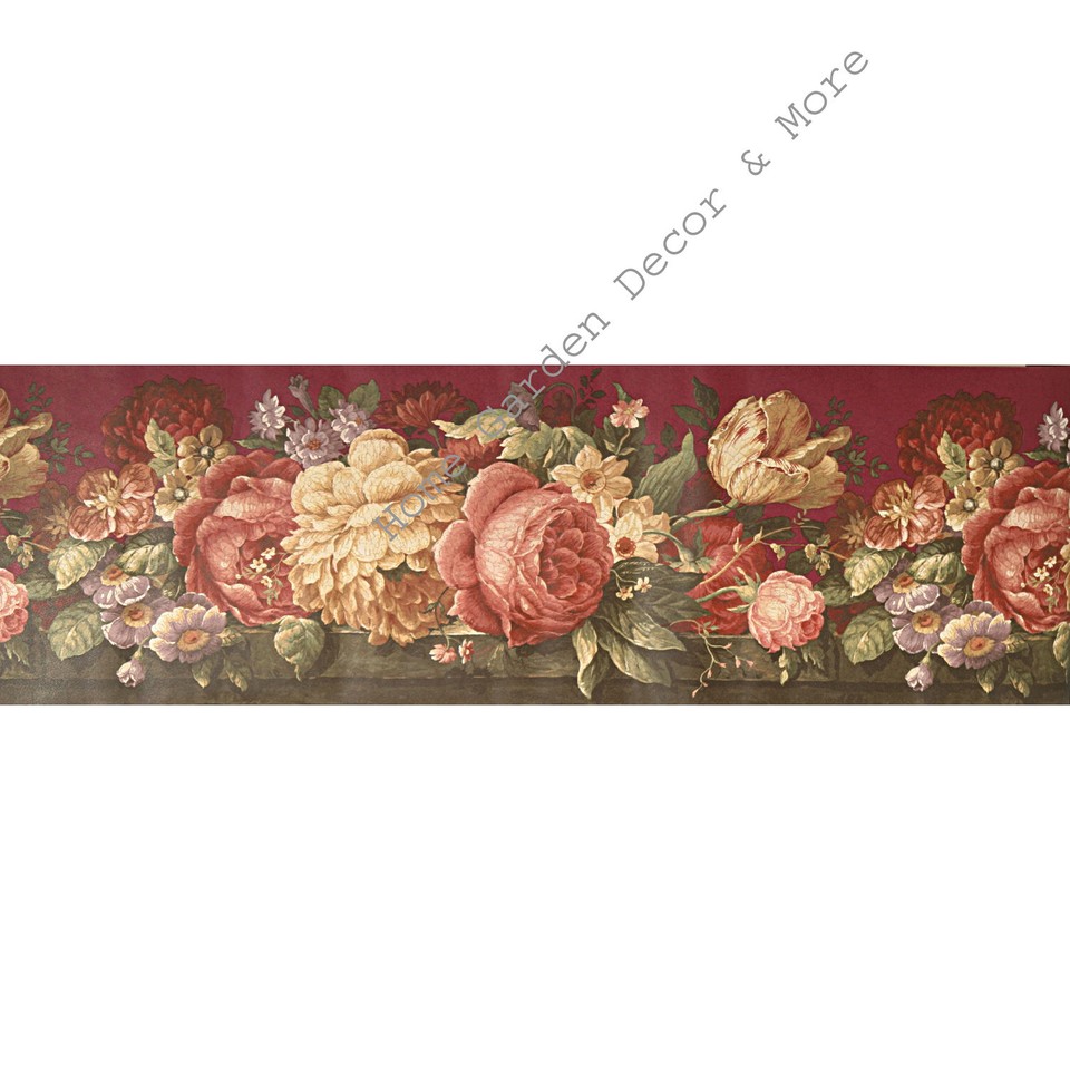 Victorian Red Burgundy Cabbage Rose Floral Flower Crackle Wall paper ...