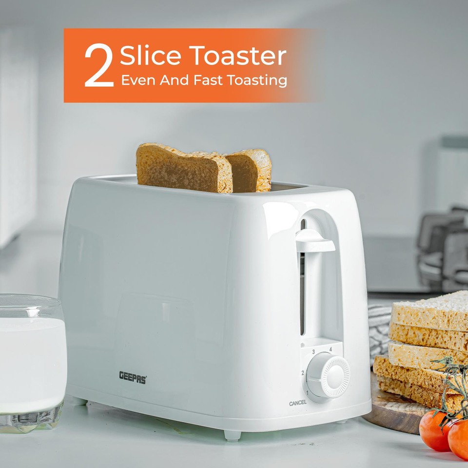 Geepas 2 Slice Bread Toaster 6 Level Browning Control With Crumb Tray ...