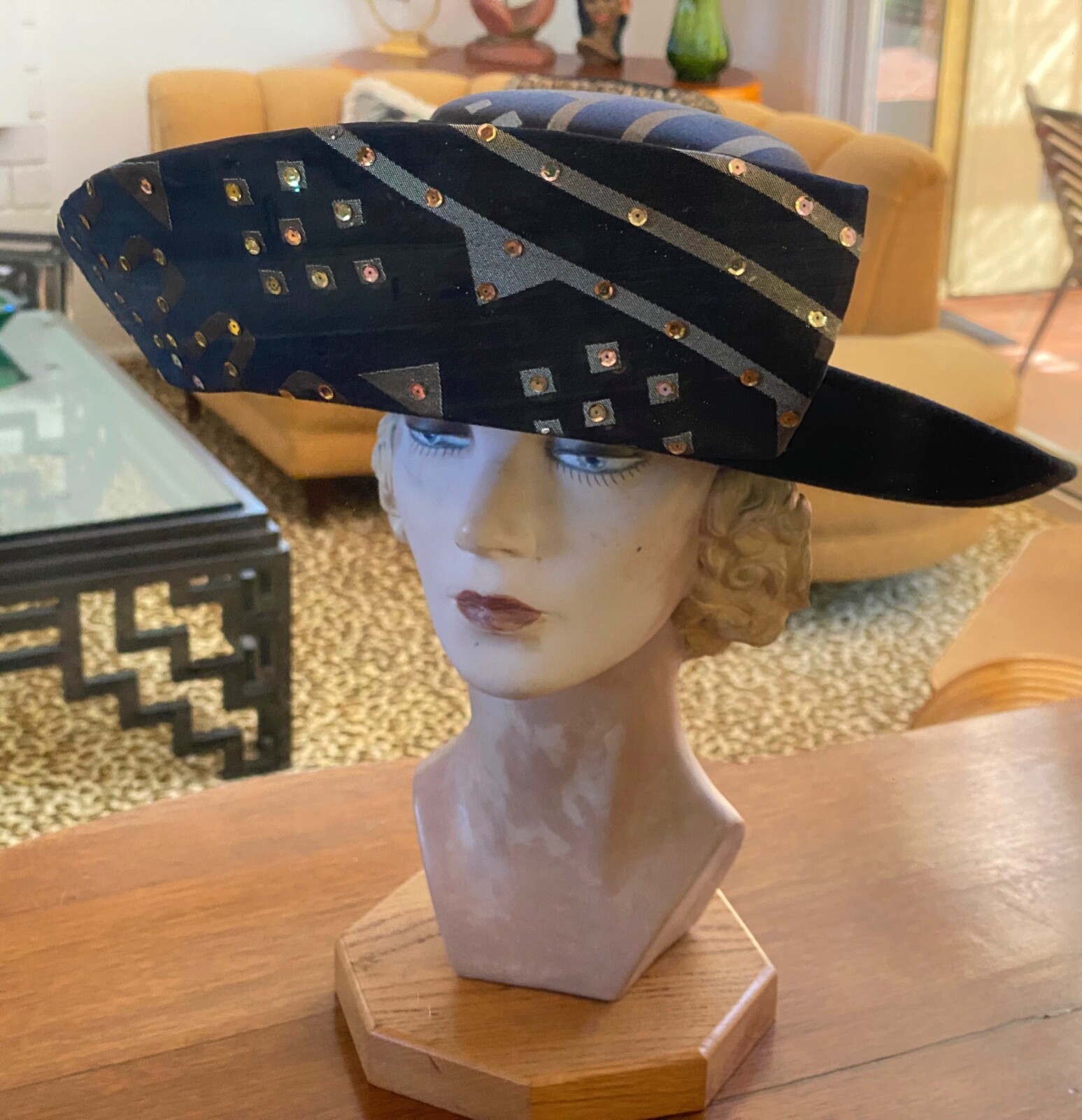 Black Wide Turned up Brim Art Deco Hollywood Glamour … - Gem