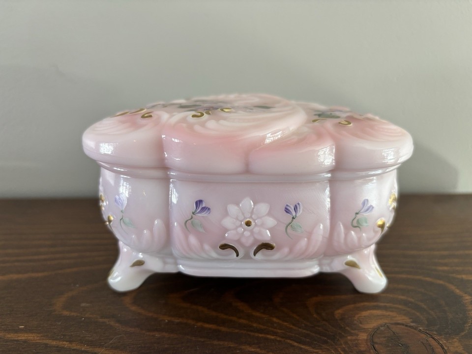 Fenton Rosalene Double Heart Musical Trinket Box Hand Painted And ...