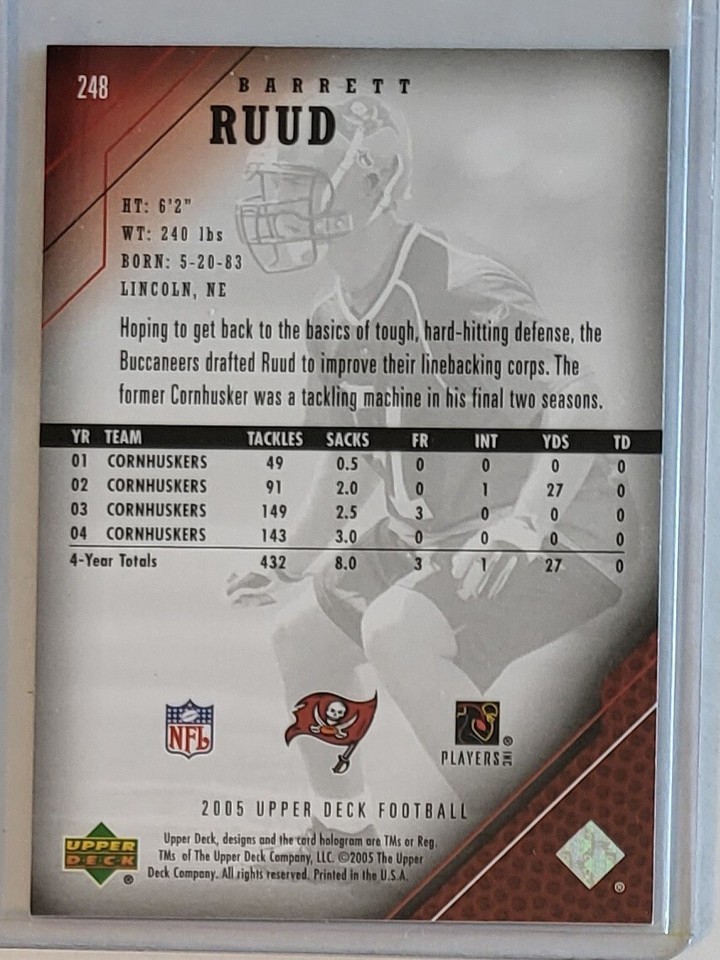 2005 Upper Deck Star Rookie #248 Barrett Ruud Tampa Bay Buccaneers ...