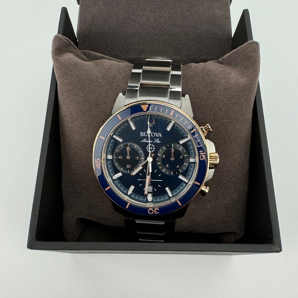 Bulova Marine Star 98B301 Chronograph Blue Dial Stainless Steel Mens ...