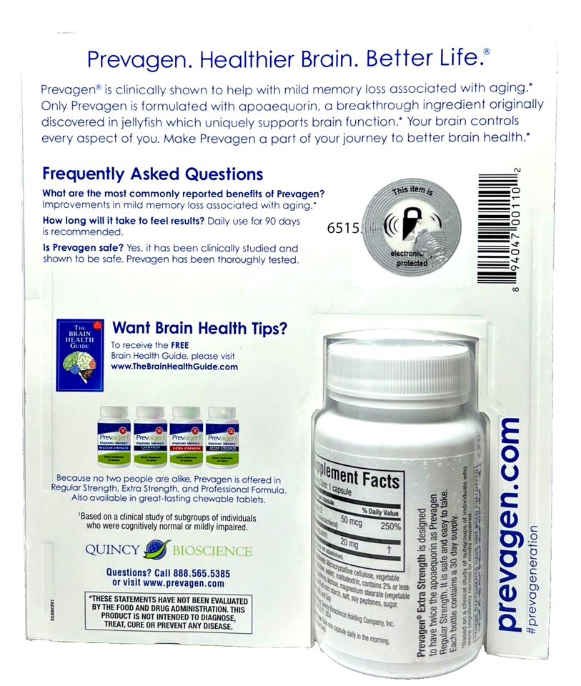 PREVAGEN EXTRA STRENGTH 30 CAPSULES IMPROVES MEMORY HEALTHIER BRAIN ...