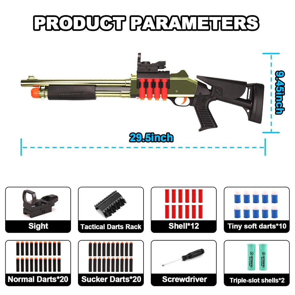 30-Inch Shell Ejecting Foam Blaster Shotgun Soft Bullet Gun with 14 ...