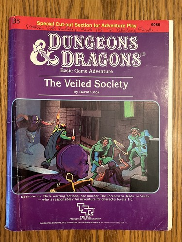 B6 THE VEILED SOCIETY 1984 Dungeons & Dragons Module UNPUNCHED ...