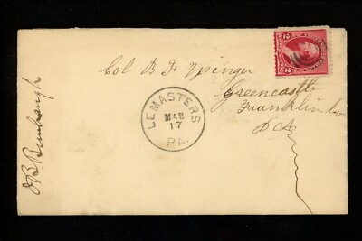 US Postal History #220 No Triangle 1892 Lemasters PA to Greencastle PA ...