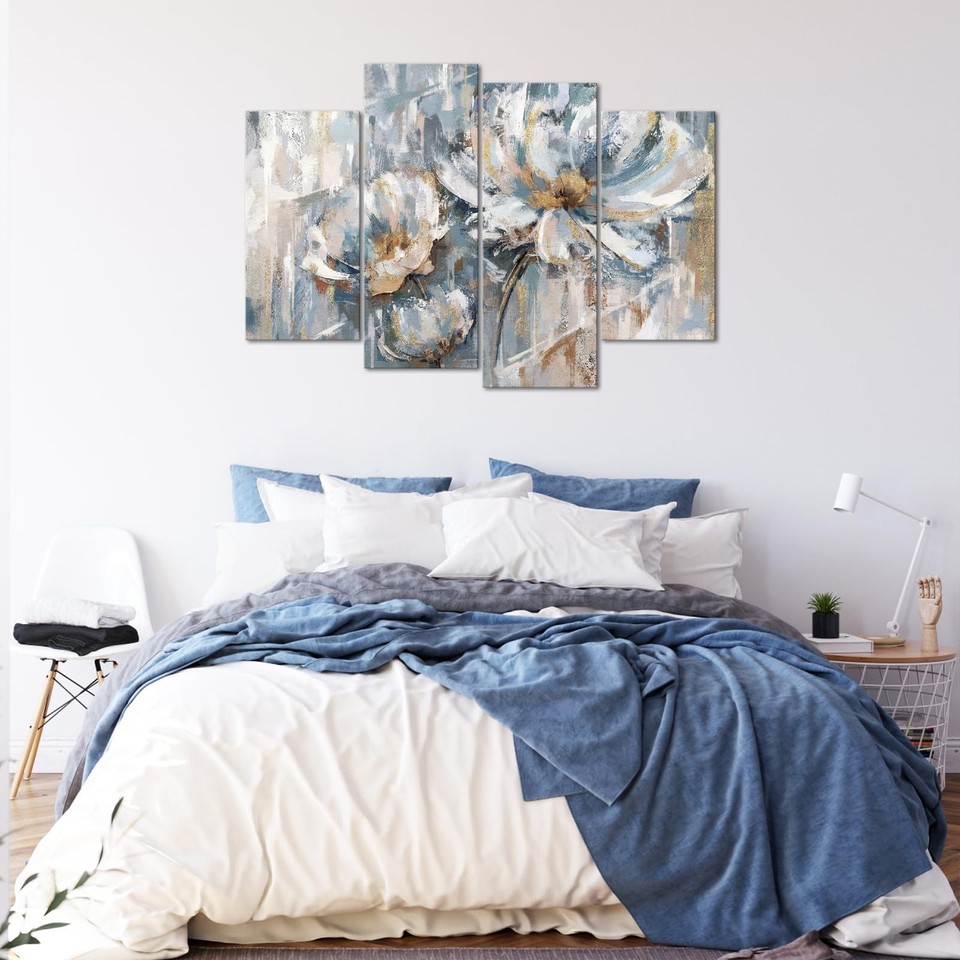 4 Panel Blossom Flowers Canvas Art Wall Pictures Abstract Floral Prints ...