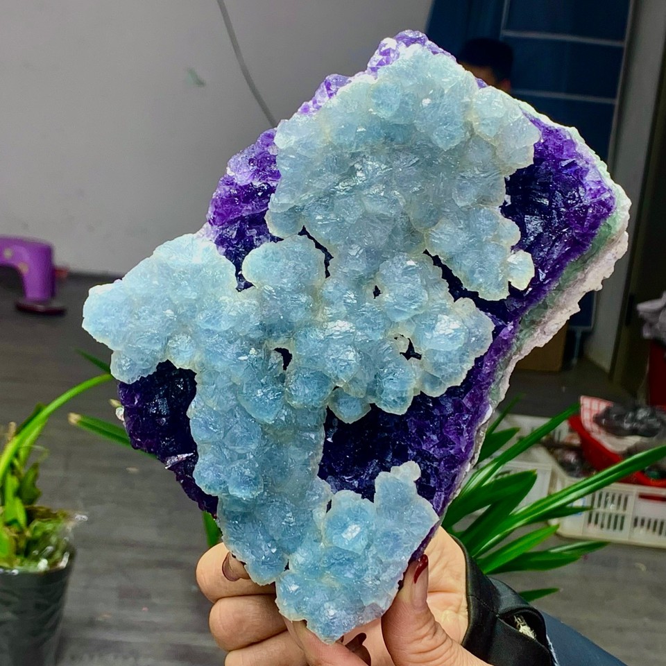 3.43LBRare Purple Green blue cubic fluorite mineral crystal sample ...