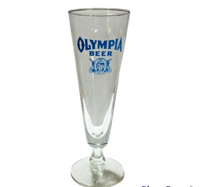 Olympia Beer Glass 6 Sided Stemmed Pilsner Style Blue Horseshoe Logo 8 ...