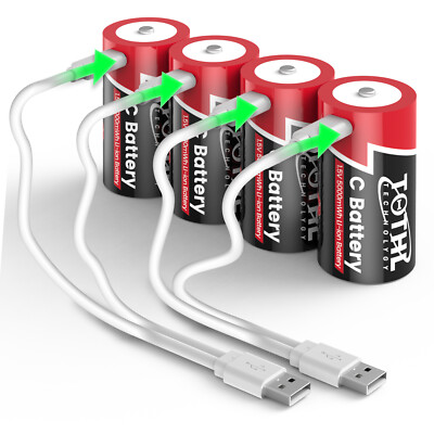1.5V Lithium C Battery 4 Pack Rechargeable C Batteries with Type-C ...