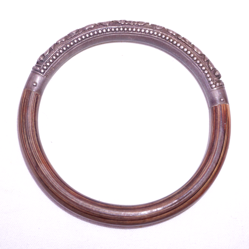 Vintage Sterling Silver & Bamboo Bangle Bracelet w Floral Repoussé ...