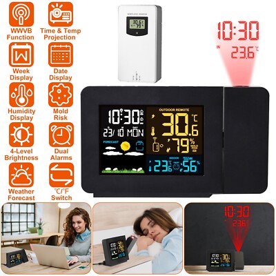 Atomic Projection Alarm Clock Wireless Radio Control Clock W/ WWVB ...