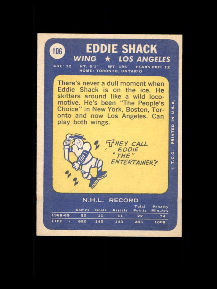 1969 Topps Hockey #106 Eddie Shack STARX 6 EX/MT (LS808325) | eBay