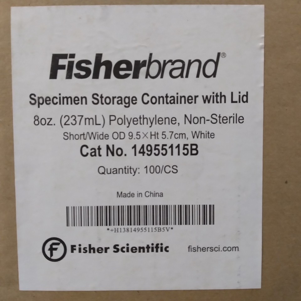 Specimen Storage Container w/ lid. Fisherbrand 14955115B carton of 100 ...