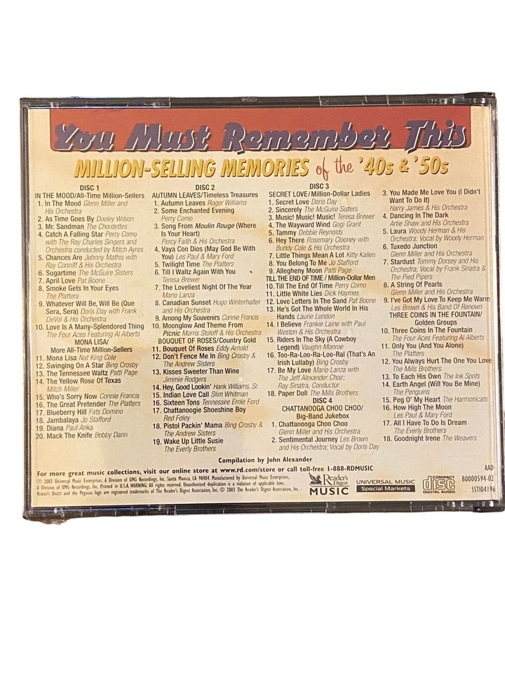 You Must Remember This Million-Selling Memories Of The 40s & 50s CD ...