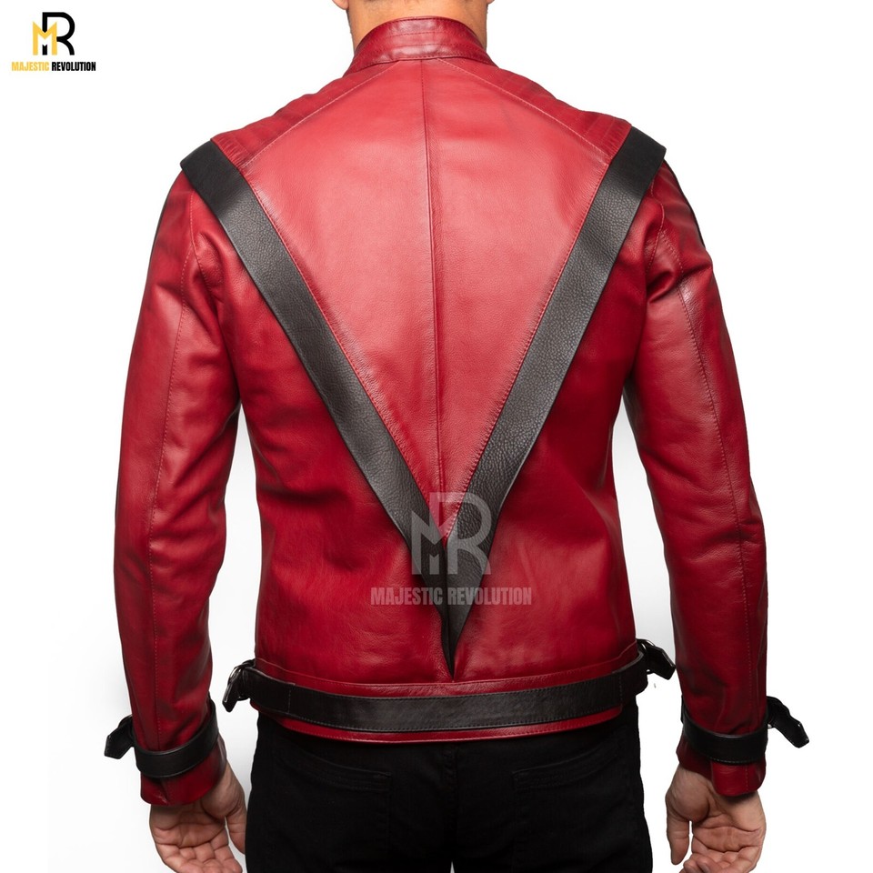 Michael Jackson Thriller MJ Red Real Leather Jacket Halloween Cosplay ...