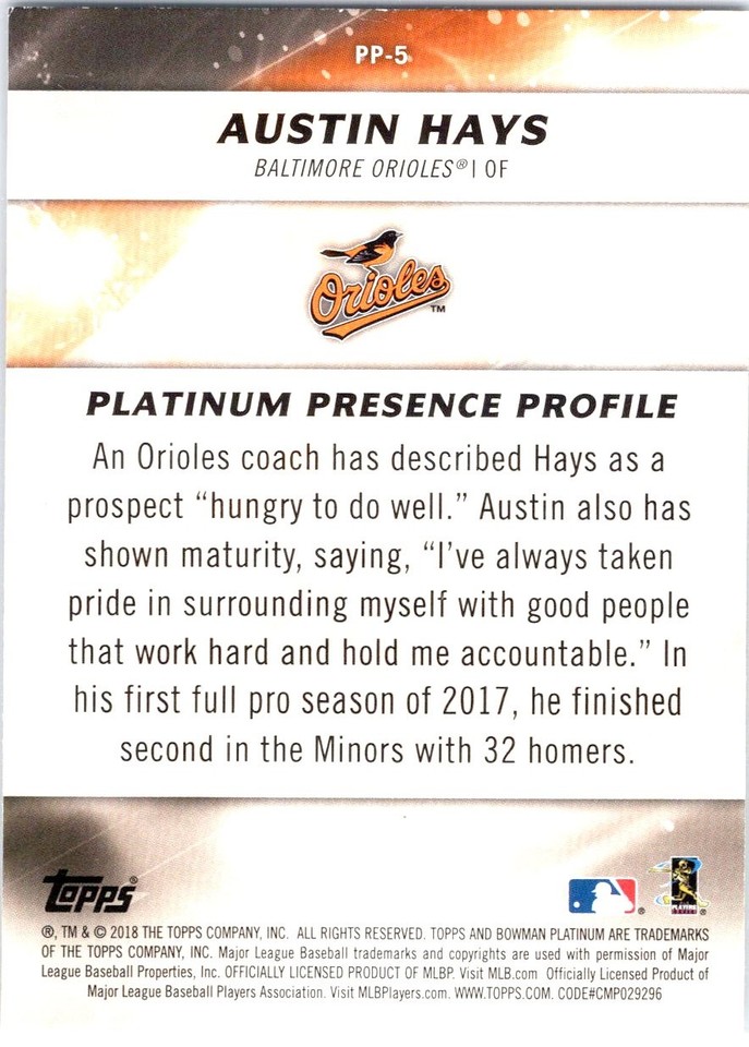2018 Bowman Platinum #PP-5 Austin Hays Platinum Presence | eBay